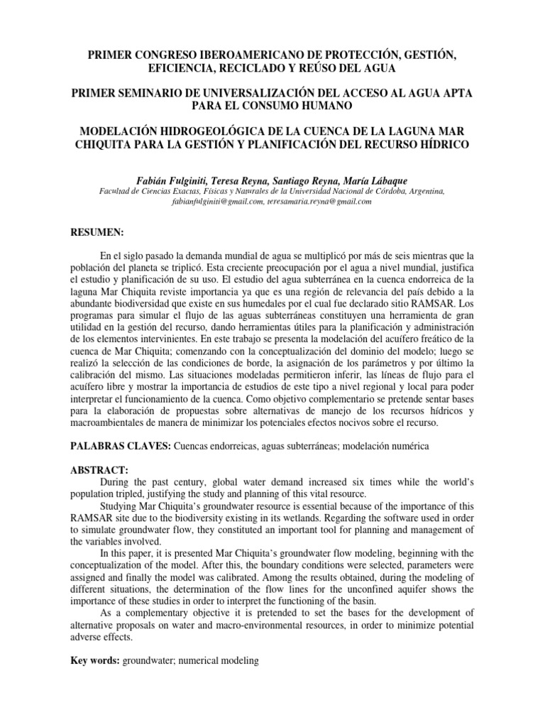38 Modelaci N Hidrogeol Gica de La Cuenca de La Laguna Mar Chiquita para La Gesti N y ...