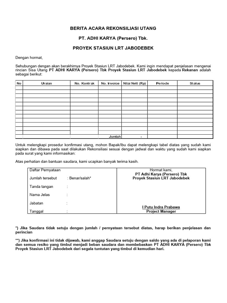 Rekonsiliasi Utang LRT Jabodebek | PDF