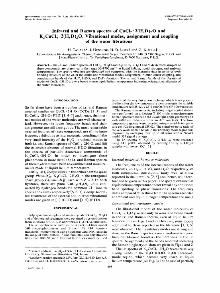 Vibrational Modes of CuCl2·2H2O | PDF | Infrared Spectroscopy | Raman ...