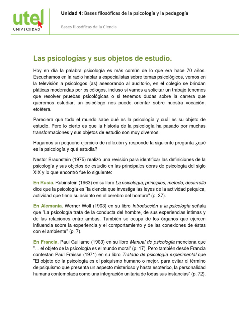 Las Psicologias y Sus Objetos de Estudio | PDF | Mente | Sicología