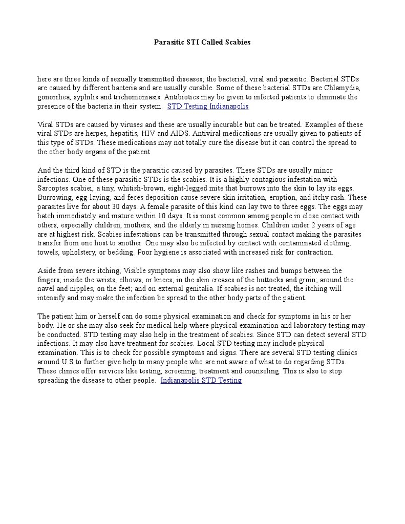 Parasitic STI Called Scabies | PDF | Sexually Transmitted Infection ...