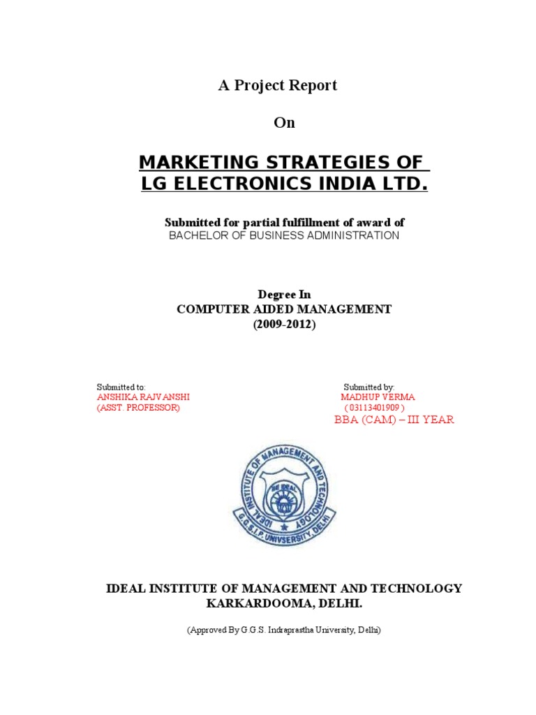 Marketing Strategies of LG Electronics India LTD.: A Project Report On ...