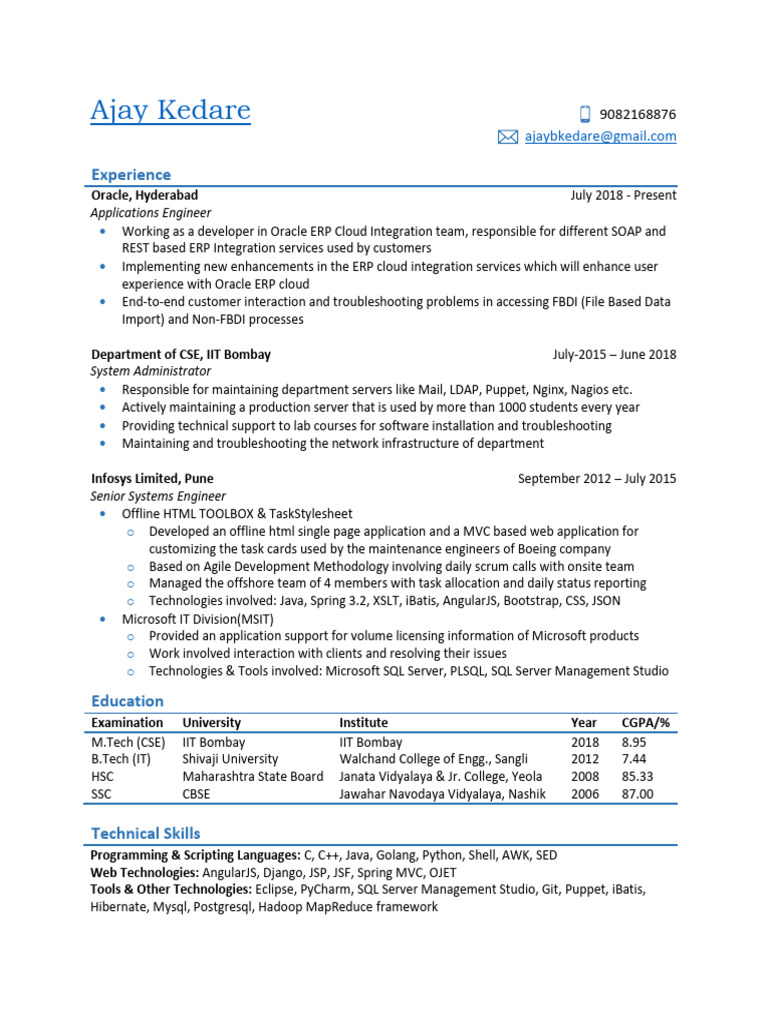 Ajay Kedare: Experience | Download Free PDF | Postgre Sql | Cloud Computing