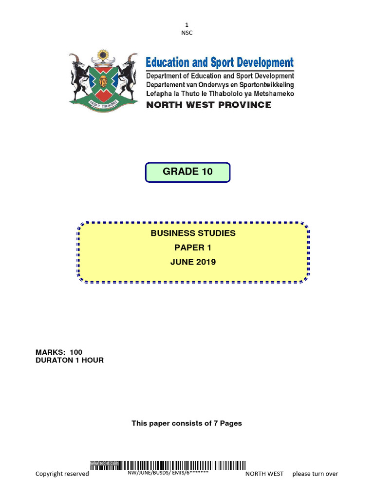 Business Studies GR 10 Paper 1 | PDF | Goods | Market (Economics)
