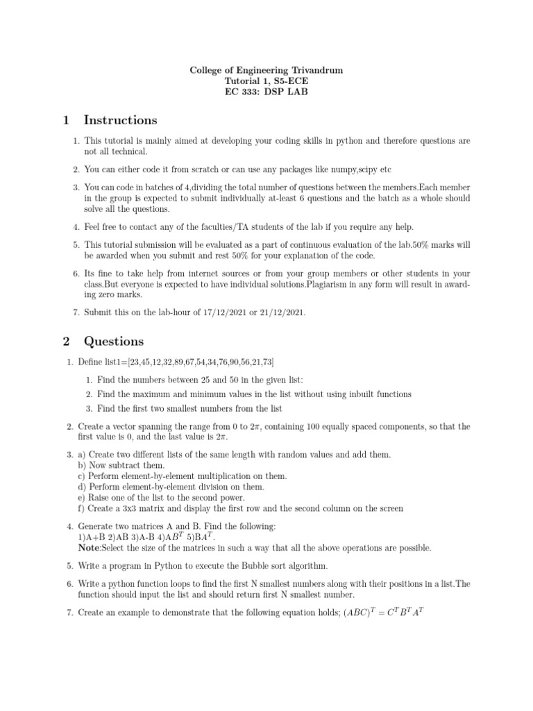 DSP Lab Python Tutorial | PDF | Matrix (Mathematics) | Sine Wave