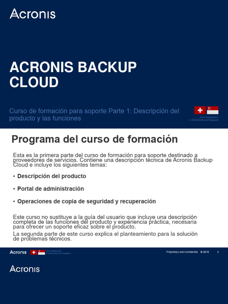 Acronis Backup Cloud v.7.9 - Curso Formacion para Soporte - Descripcion Producto y Funciones ...