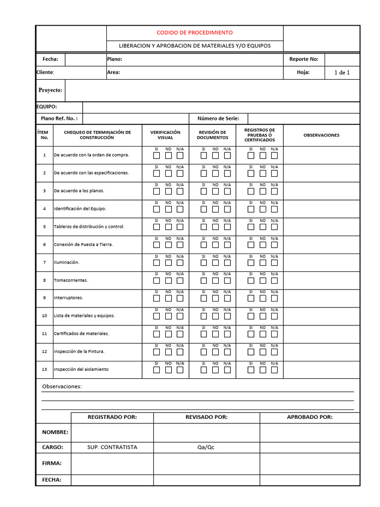 Liberacion y Aprobacion de Materiales Yo Equipos | PDF