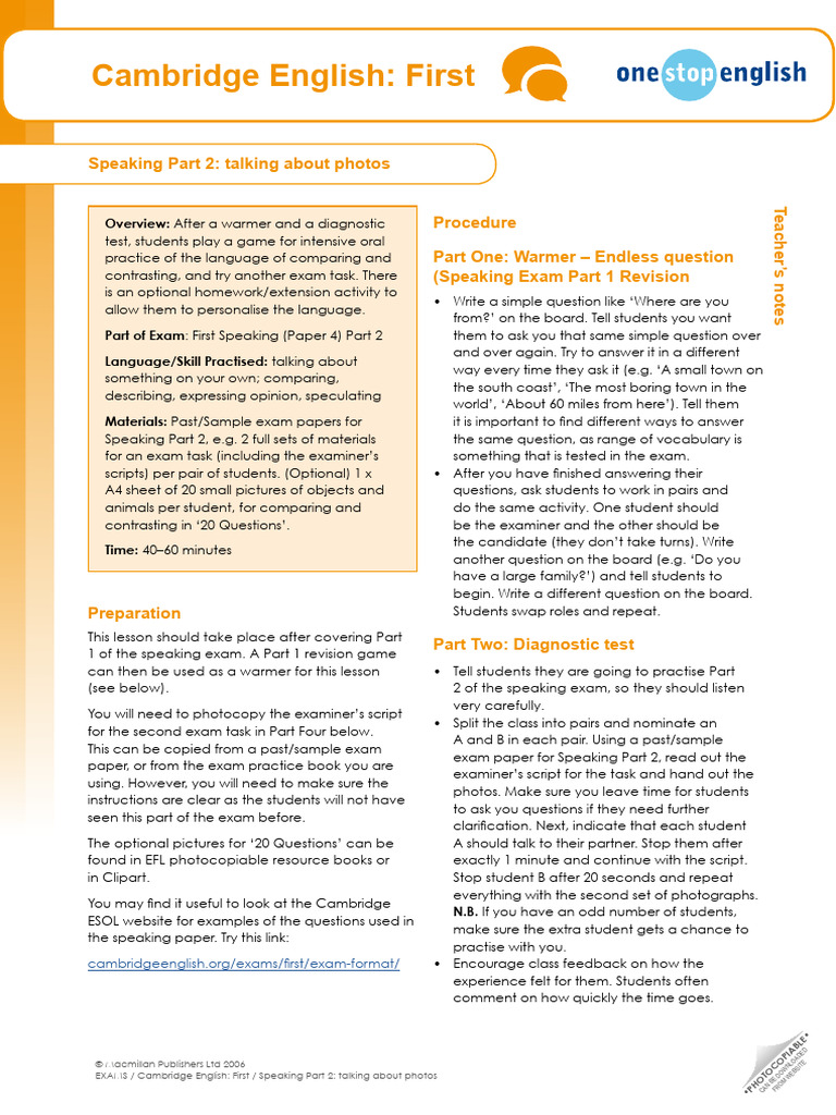 Cambridge English First Speaking Part2 | Download Free PDF | Human Communication | Learning