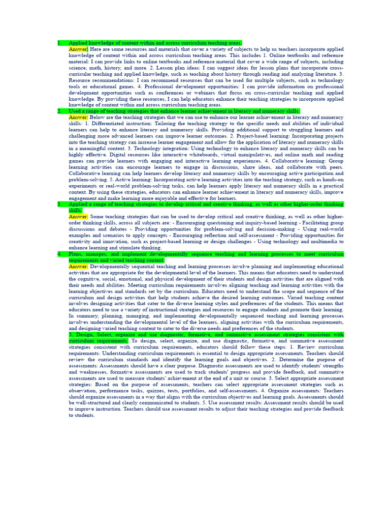 Applied Knowledge of Content Within and Across Curriculum Teaching Areas | PDF | Educational ...