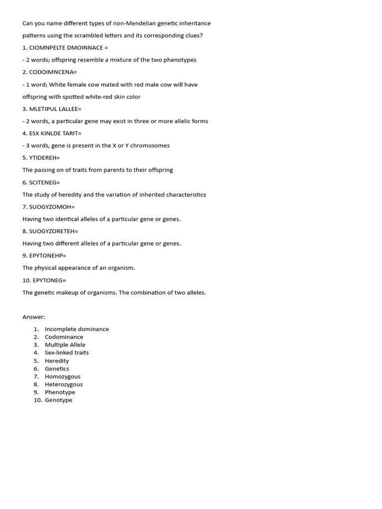 Non-Mendelian Inheritance Patterns | PDF | Language Arts & Discipline ...