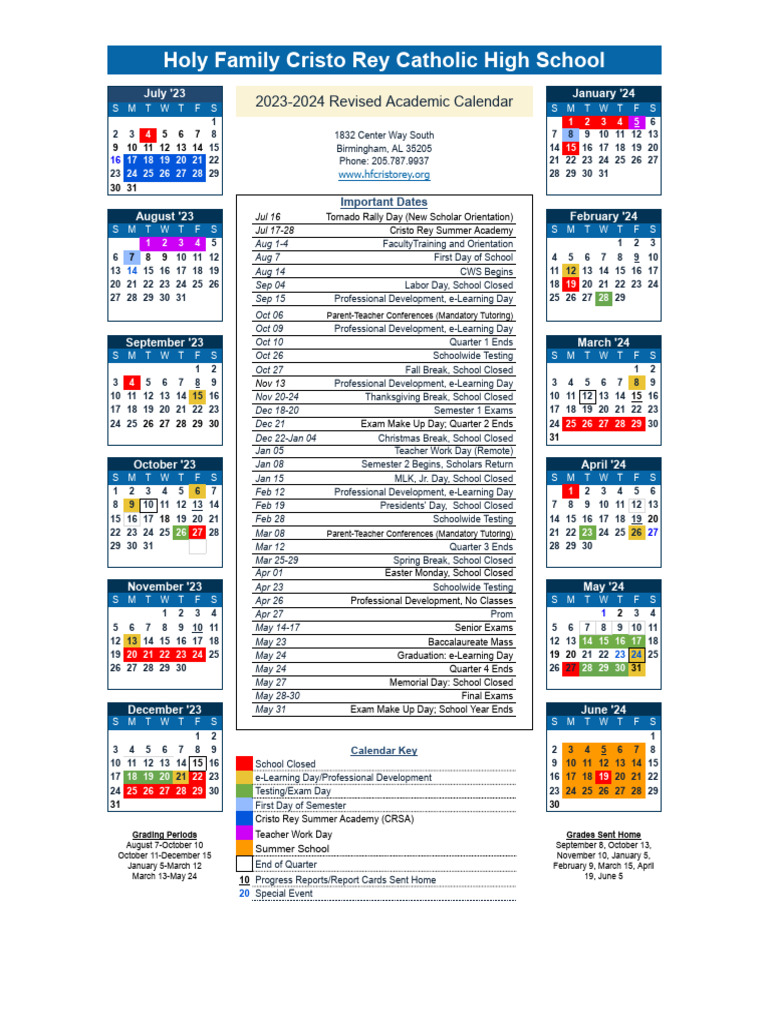 2023-2024 Cristo Rey Academic Calendar | PDF | Educational Institutions ...