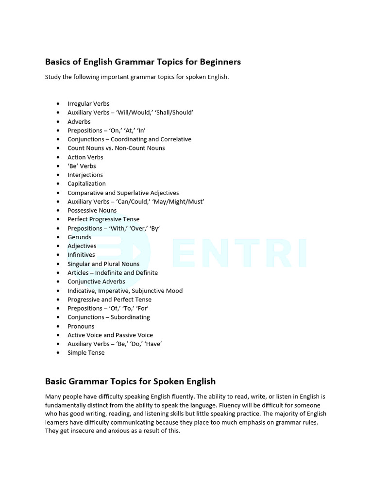 Basic Grammar Topics | PDF | Noun | Grammatical Tense