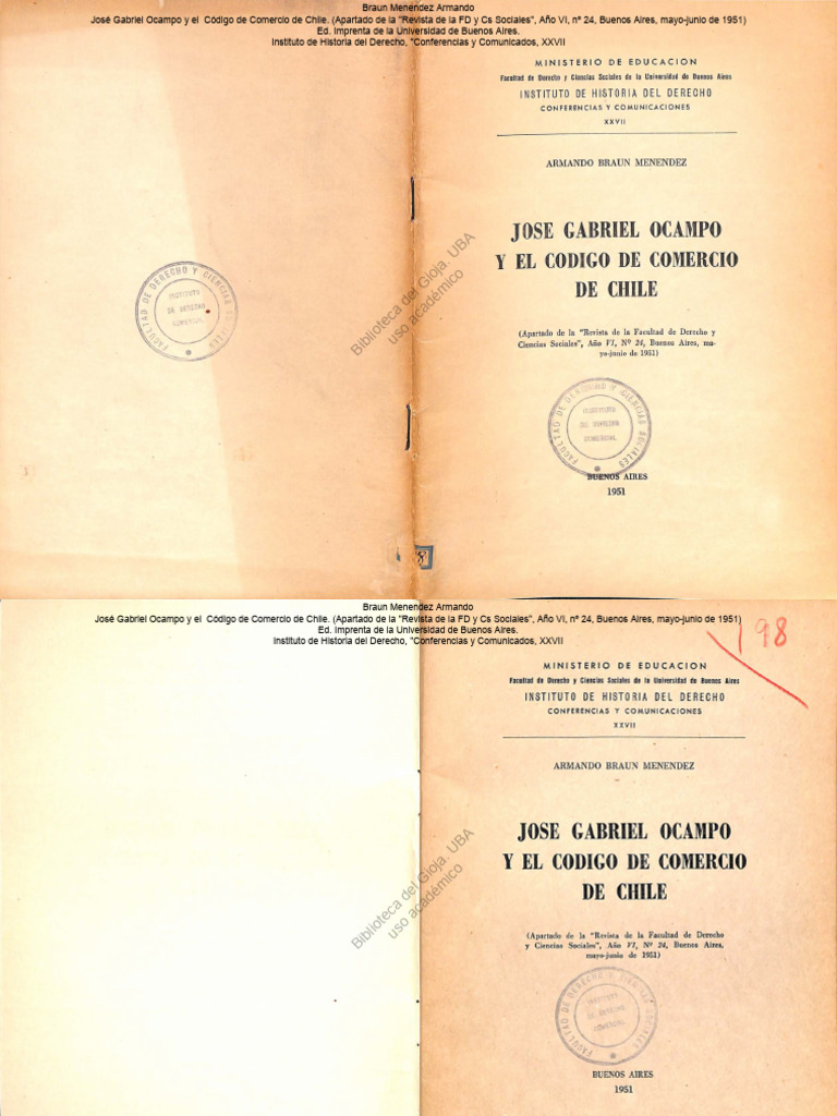 Braun Menendez Jose Gabriel Ocampo y El Codigo de Comercio de Chile | PDF Braun Menendez Jose Gabriel Ocampo y El Codigo de Comercio de Chile | PDF