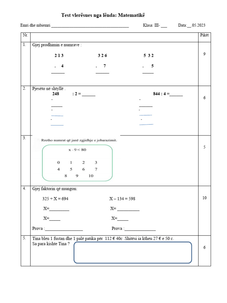 Matematike Test Maj 2023 | PDF