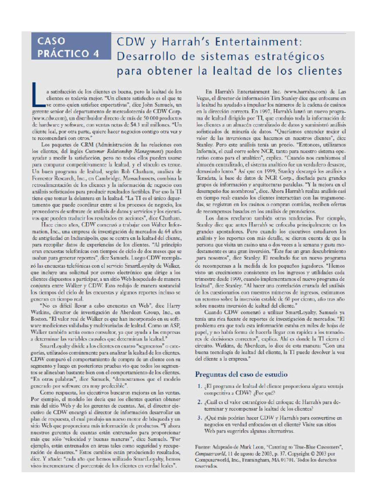 Caso de Estudio - CDW y Harrah's | PDF