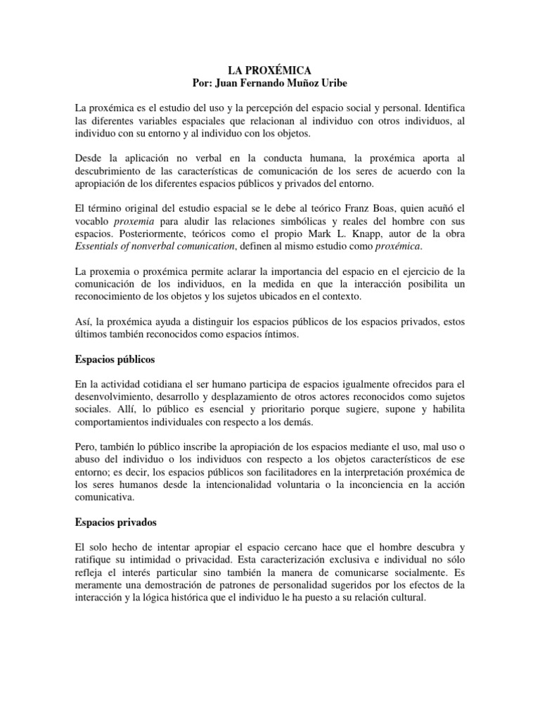 La Proxémica | PDF | Psicología Social | Conceptos psicologicos