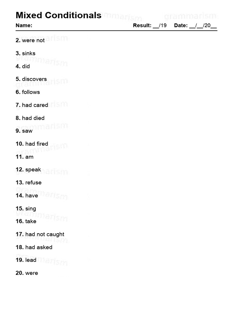 Grammarism Mixed Conditionals Test 3 Answers 2906736 | PDF
