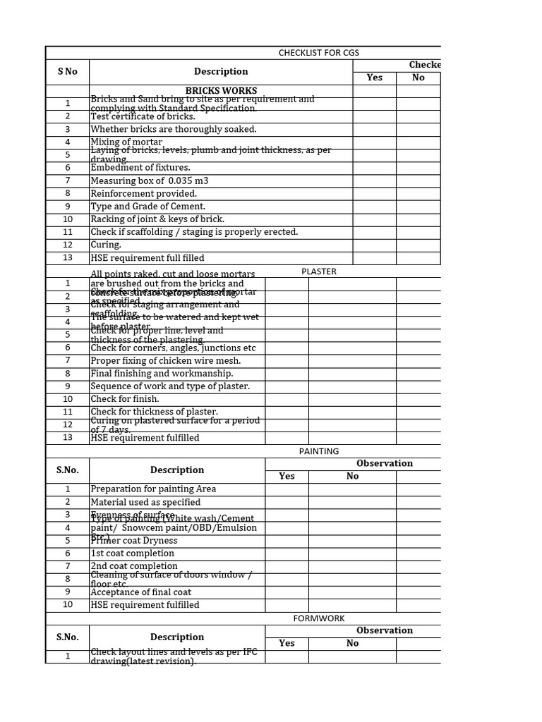 Check List Cgs - by Ajay Sir | PDF | Concrete | Plumbing