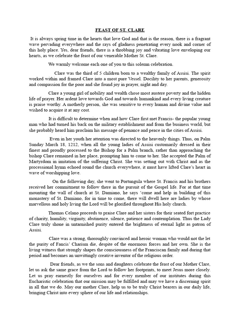 ST Clare Prayers | PDF | Abrahamic Religions