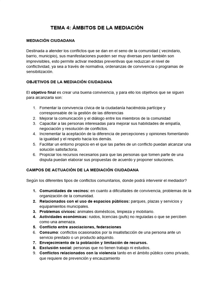 Tema 4 - Ámbitos de La Mediación | PDF | Mediación