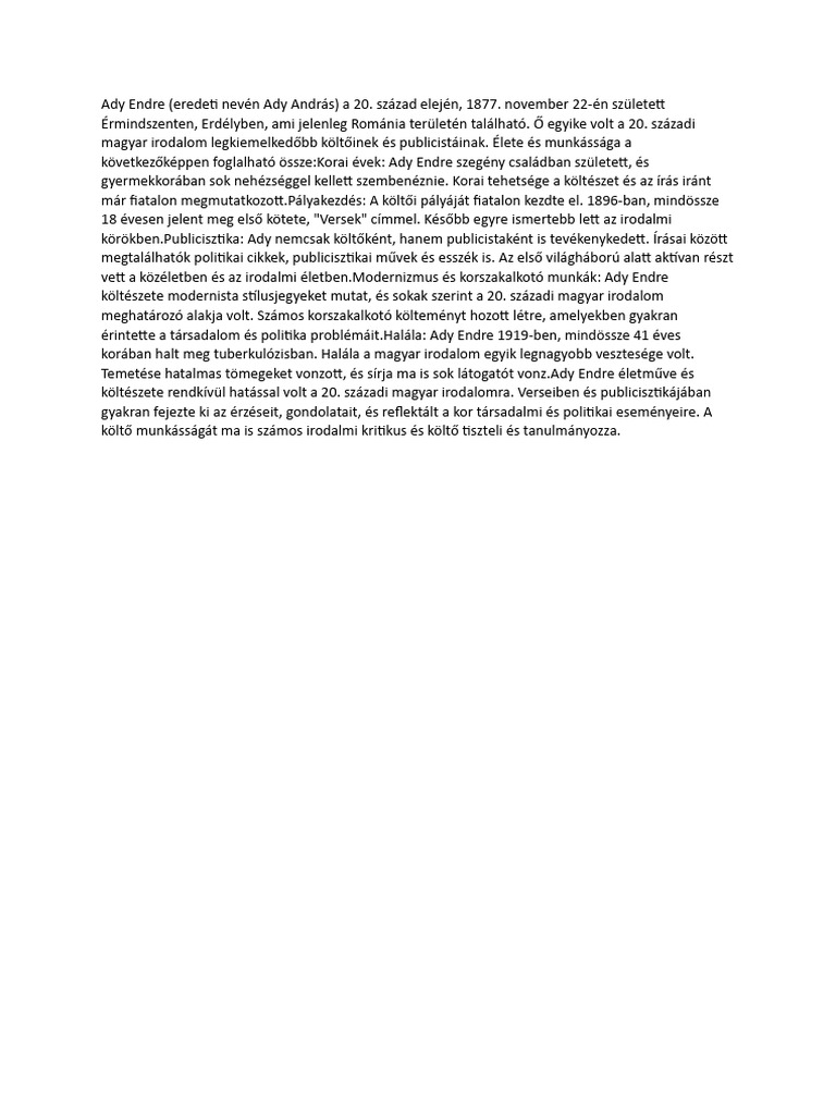 Ady Endre Élete | PDF Ady Endre Élete | PDF