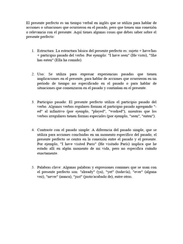 Presente Perfecto | PDF | Verbo | Morfología Lingüística