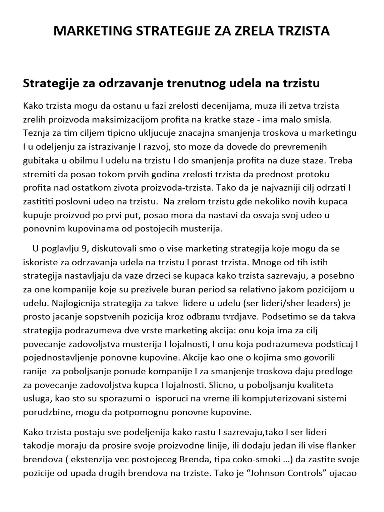 Marketing Strategije Za Zrela Trzista | PDF
