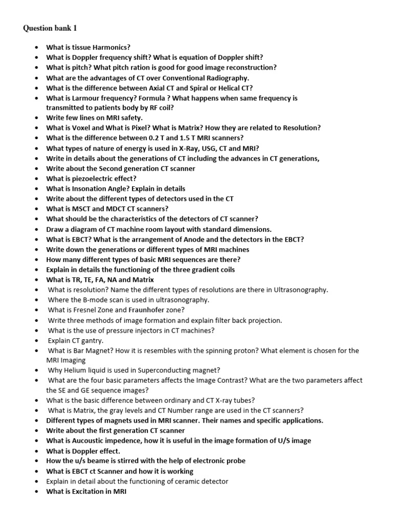 Question Bank | PDF | Ct Scan | Magnetic Resonance Imaging