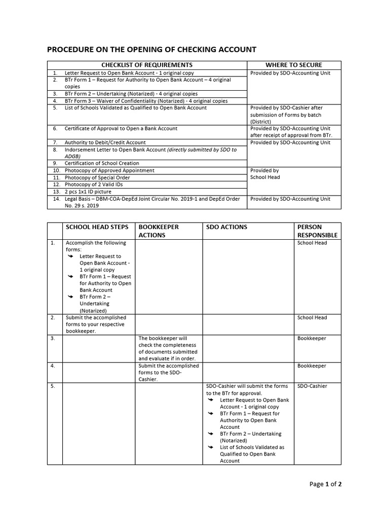 Procedure On Opening of Bank Account | PDF | Bookkeeping | Service ...