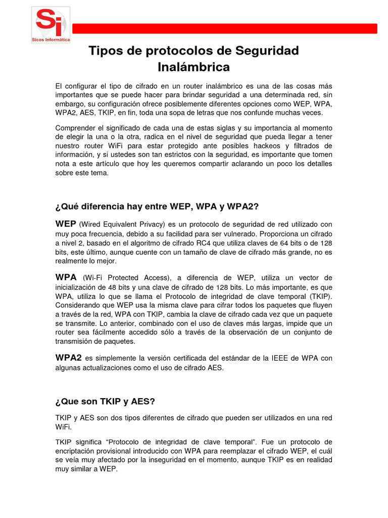 Tipos de Protocolos de Seguridad Inalámbrica | PDF | Estándares de red | Seguridad