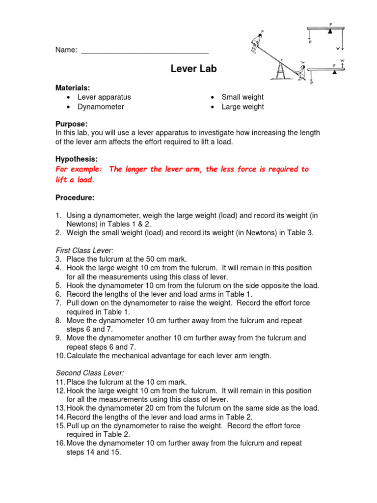 Lab #10 Levers Answers | PDF | Lever | Weight