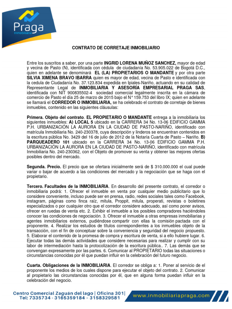 Contrato de Corretaje | PDF | Propiedad | Derecho civil (sistema legal)