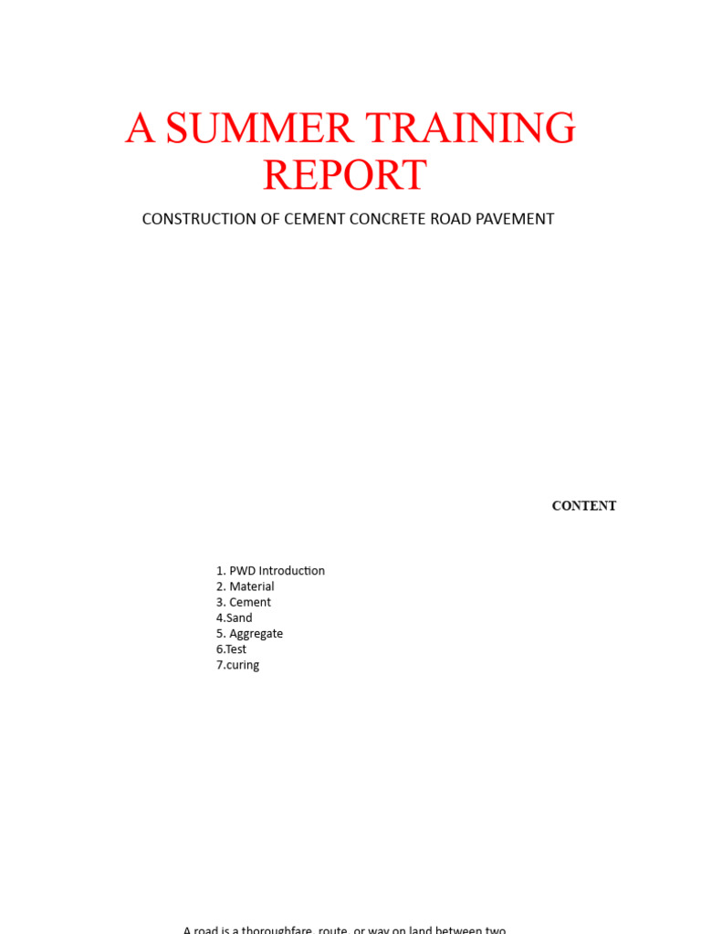 A Summer Training Report | PDF | Concrete | Cement
