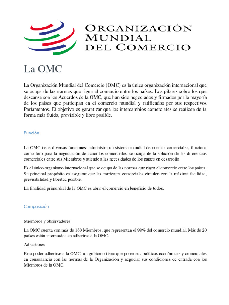 La Omc: Función | PDF | Organización de Comercio Mundial | Economias