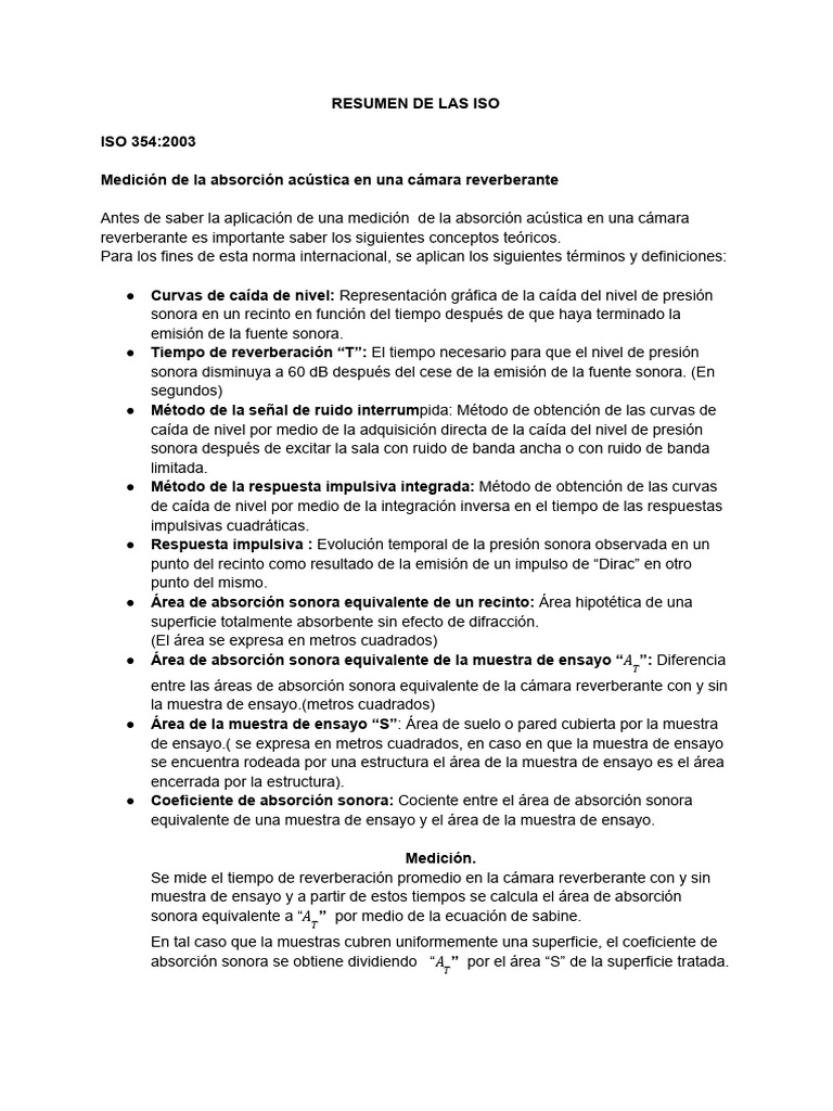 Medición de Absorción Acústica ISO 354 | PDF | Frecuencia | ruido