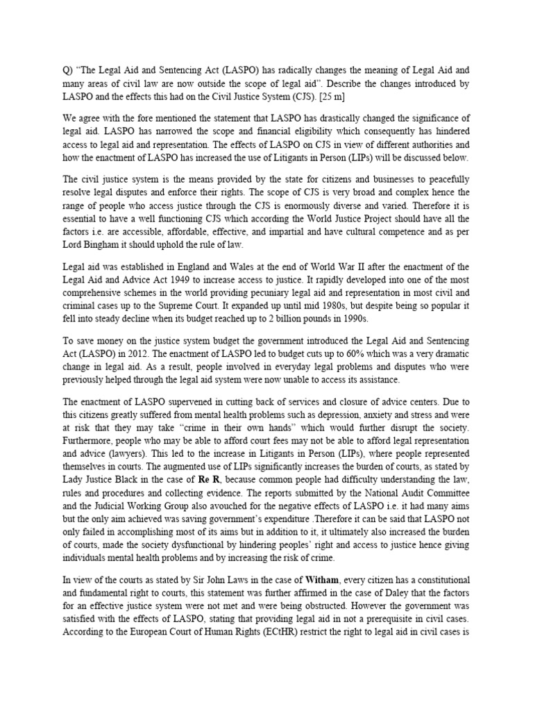 LASPO Answer | PDF | Legal Aid | Mental Health