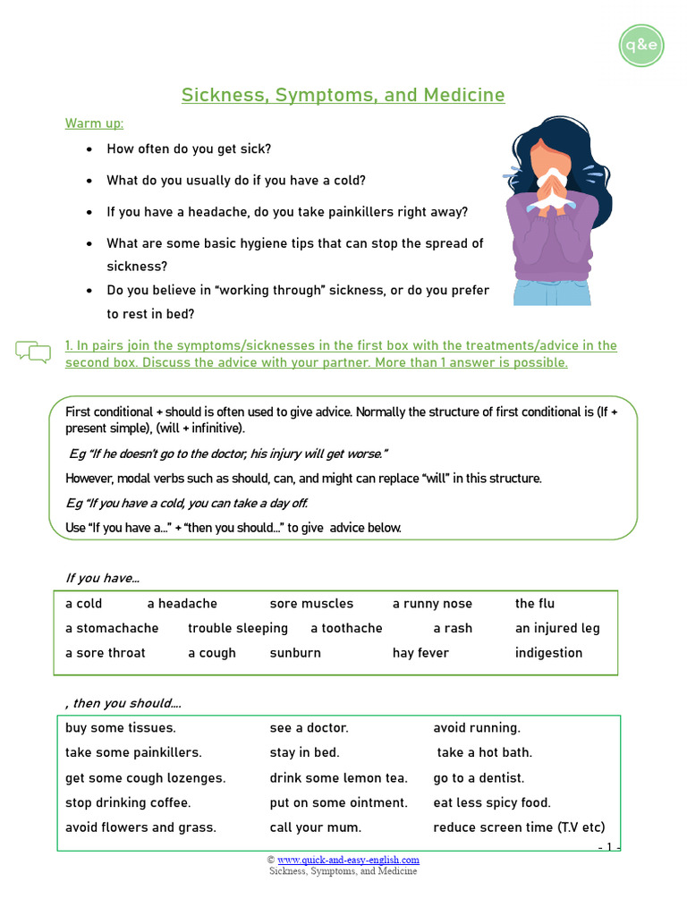 Sickness Symptoms and Medicine B1 SV | PDF