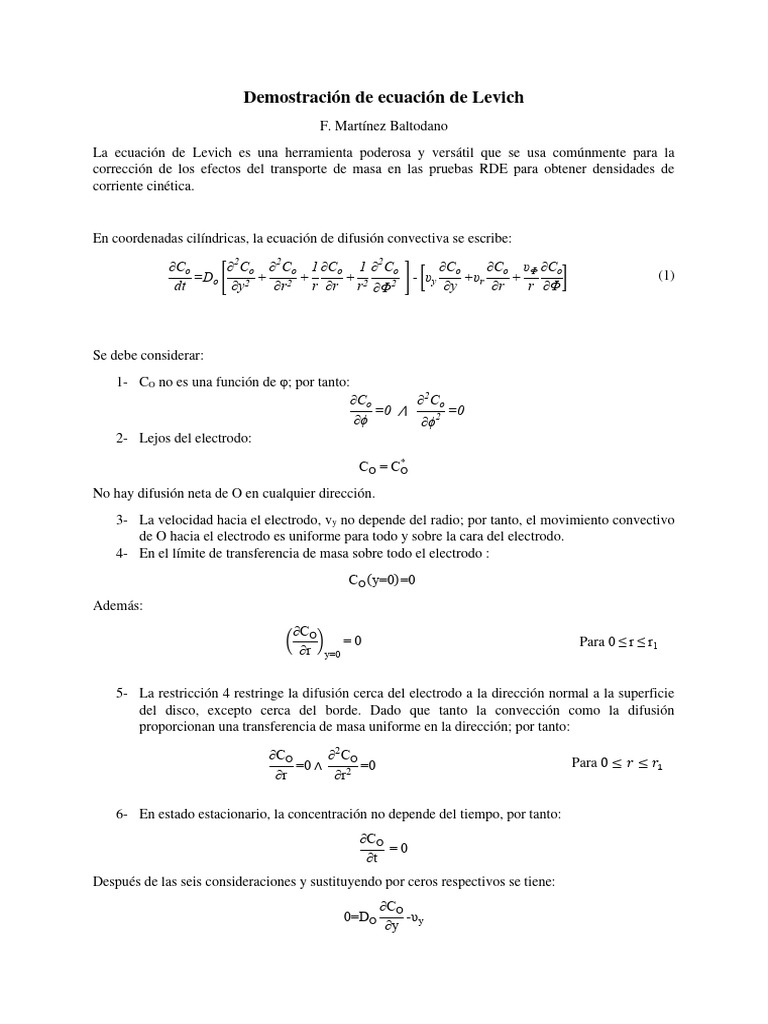 Demostración de Ecuación de Levich | PDF | Integral | Difusión