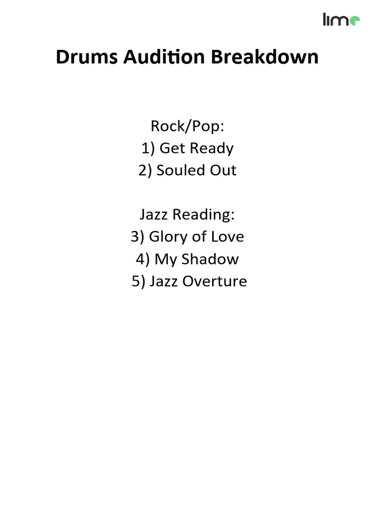 Lime Drums Sight Reading Audition - 2021 | PDF