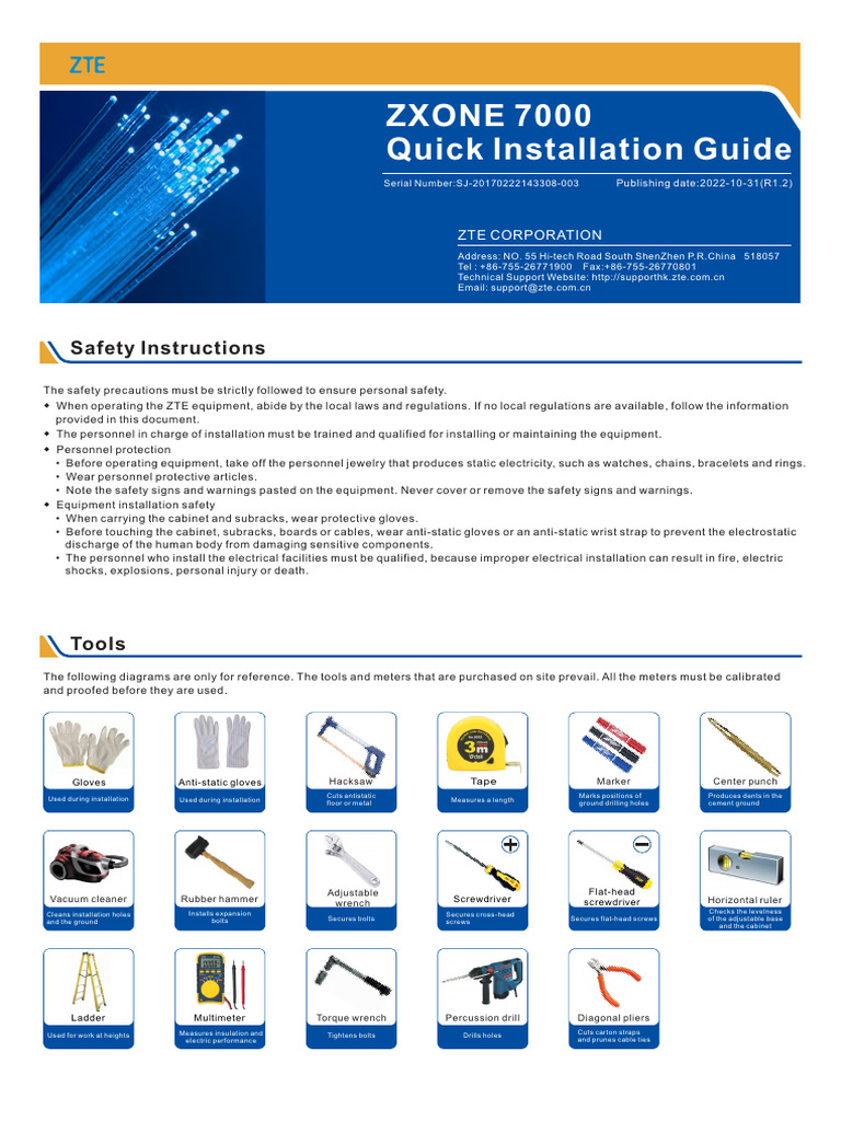 ZTE ZXONE 7000 Installation Guide | PDF | Electrical Connector ...