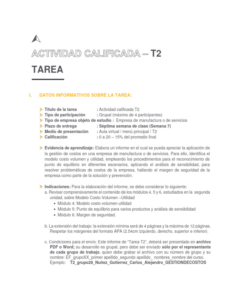 T2 Grupo12 Ventura Aliaga Keyla Milagros GESTIONDECOSTOS | PDF | Calidad (comercial) | Business