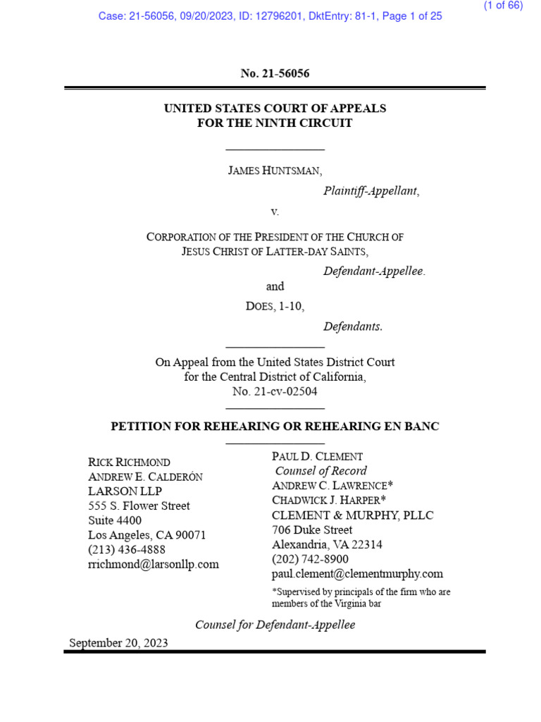 The Church of Jesus Christ of Latter-Day Saints Petition For Rehearing ...