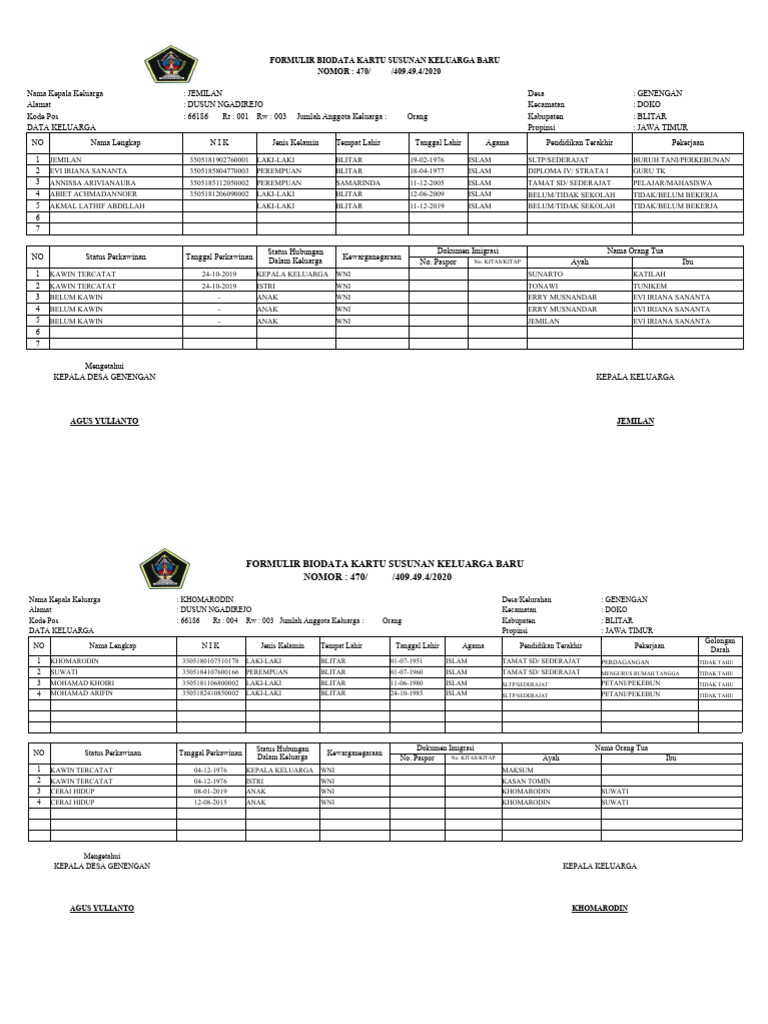 Formulir Pecah KK | PDF