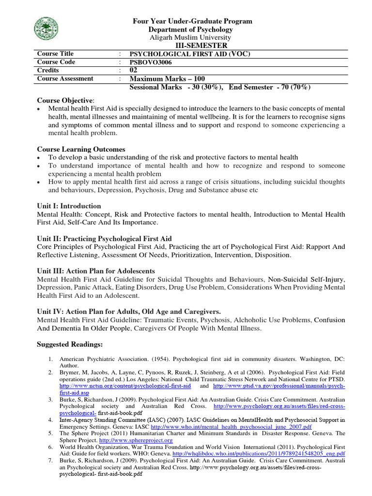 Psychological First Aid | PDF | Mental Health | Mental Disorder
