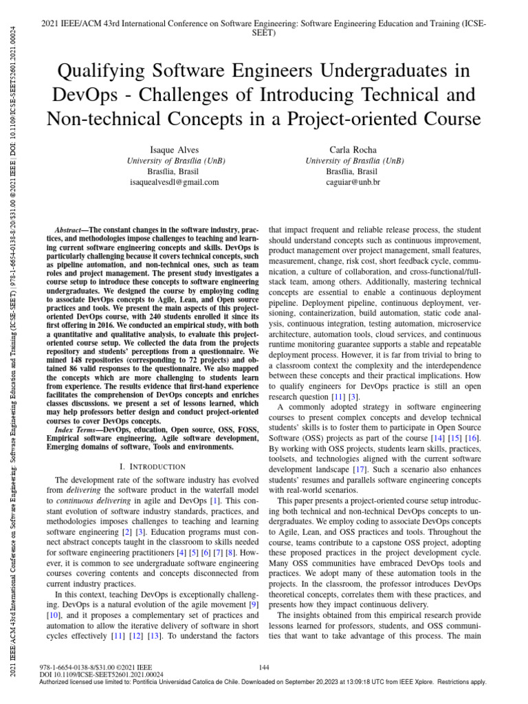 Qualifying Software Engineers Undergraduates in DevOps - Challenges of ...