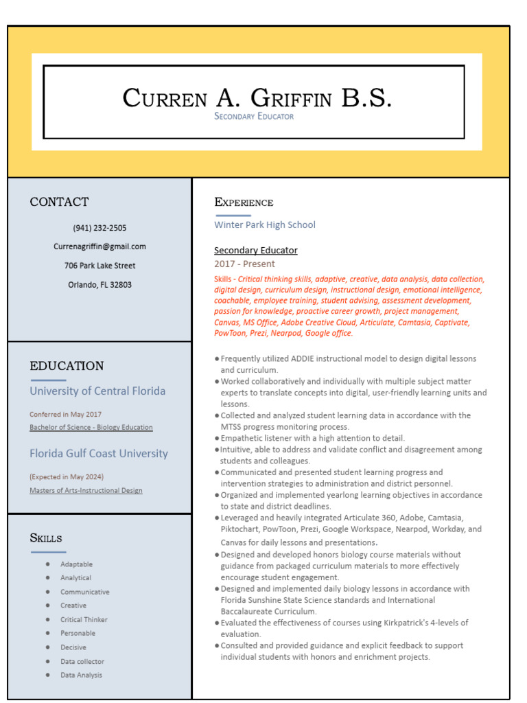 Curren Griffin Resume 1 | PDF | Curriculum | Critical Thinking