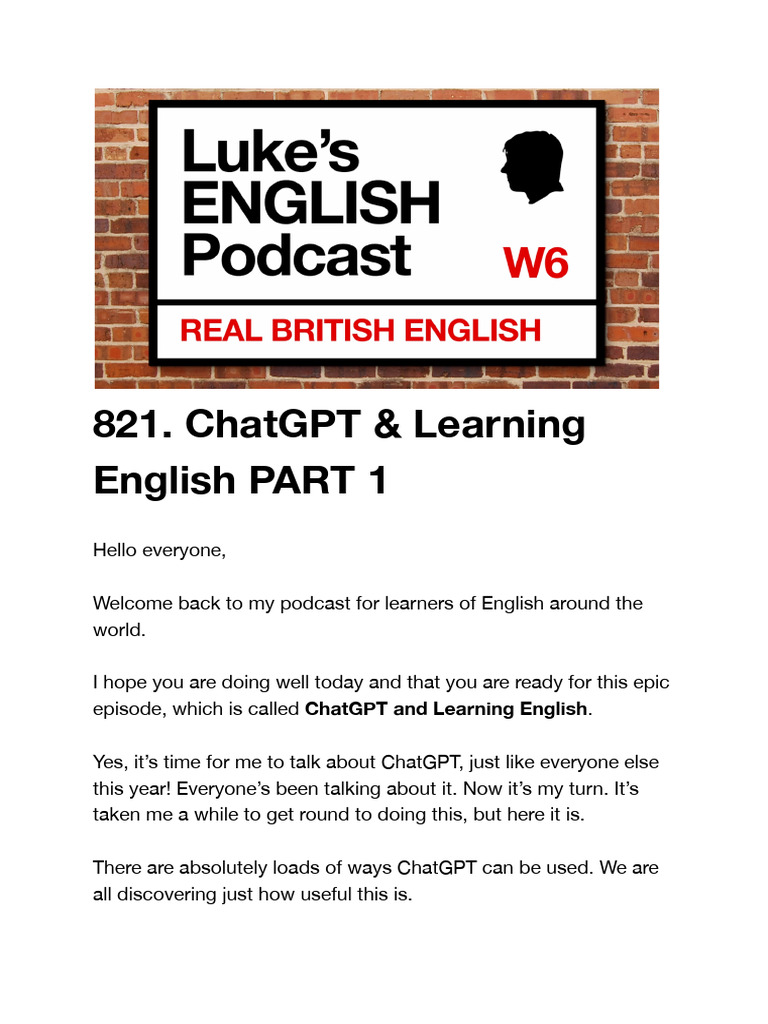 ChatGPT Learning English PART 1 Transcript Luke Thompson Lukes English Podcast | PDF | English ...