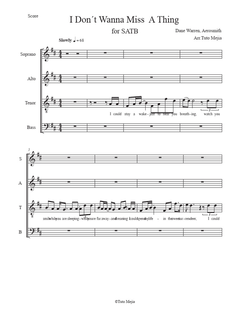 I Dont Wanna Miss A Thing SATB - Score | PDF | Musical Compositions ...