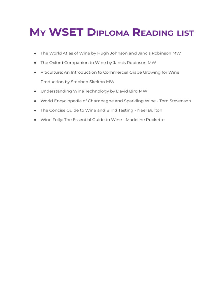My WSET Diploma Reading List | PDF | Cooking, Food & Wine