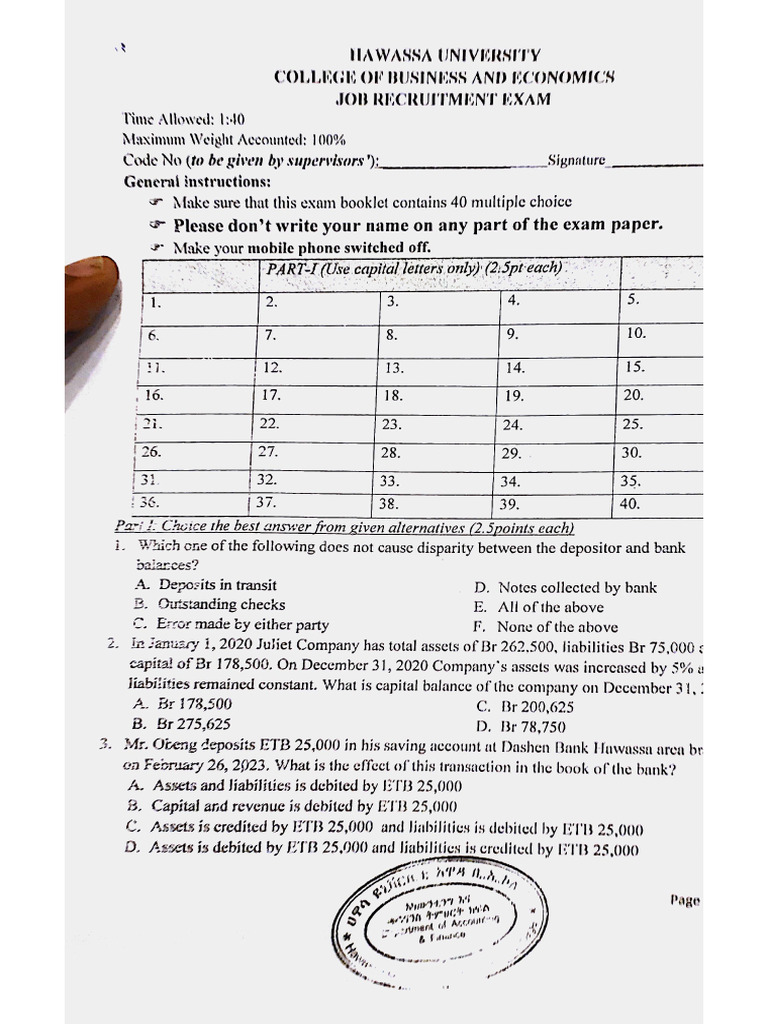 Dashen Bank Exam | PDF